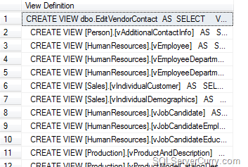 Display VIEW definition using T-SQL code (3 different ways)